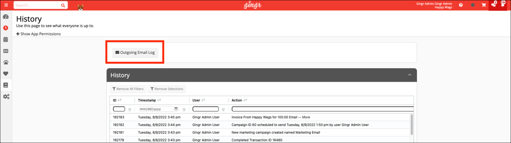 Access the Outgoing Email Log (How-To) – Gingr