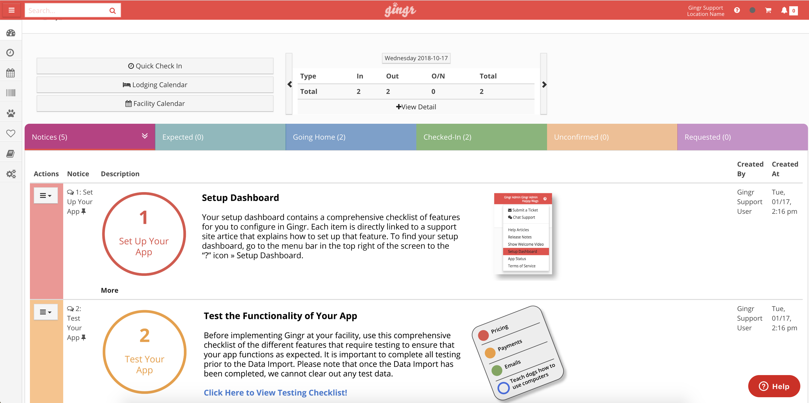 Dashboard Overview (Topic Outline) – Gingr
