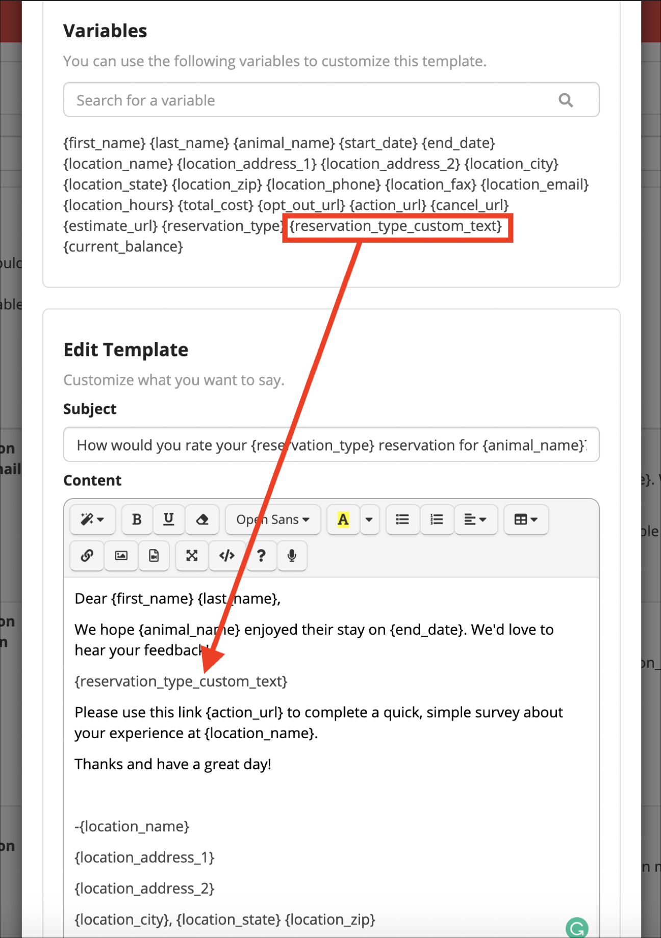 Add Custom Text to Reservation Email Templates (How-To) – Gingr