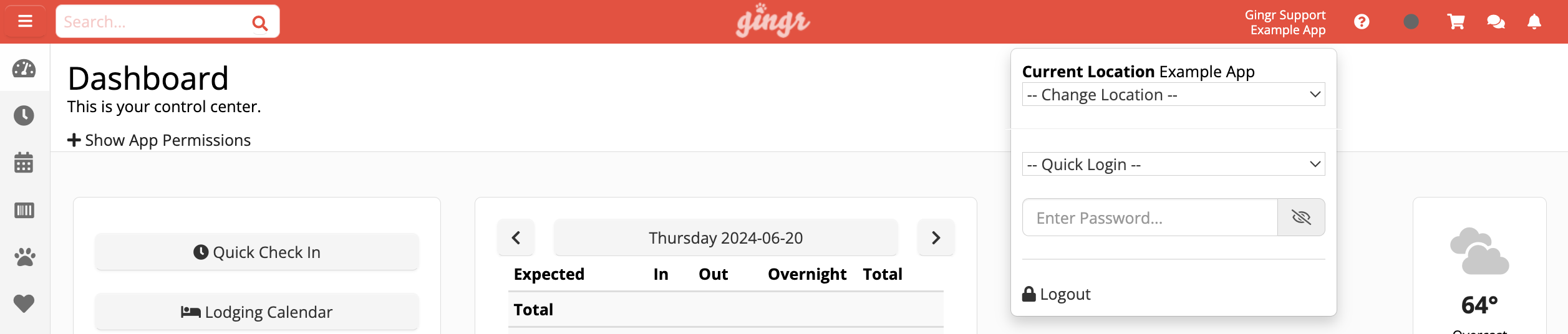 Top Navigation Menu (Reference) – Gingr