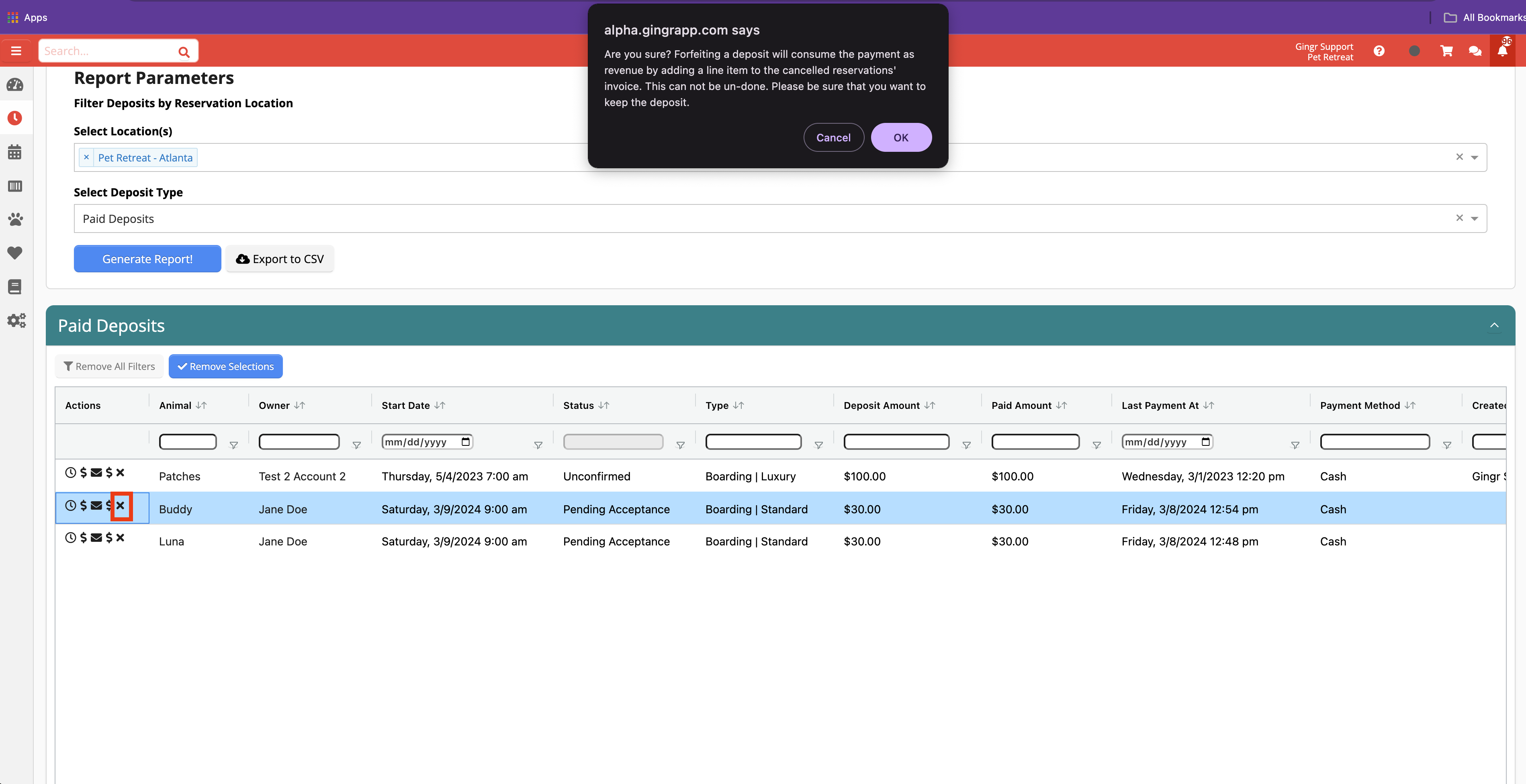 Forfeit a Deposit (How-To) – Gingr