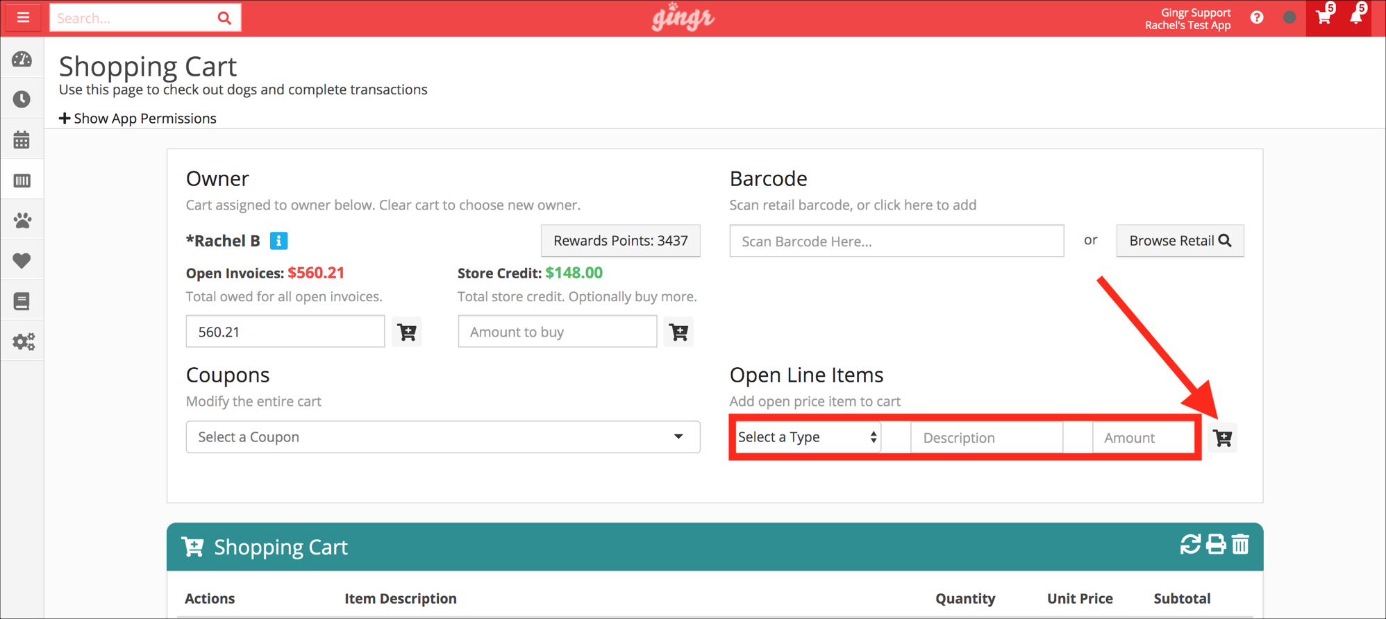 Sell Open Line Items (How-To) – Gingr
