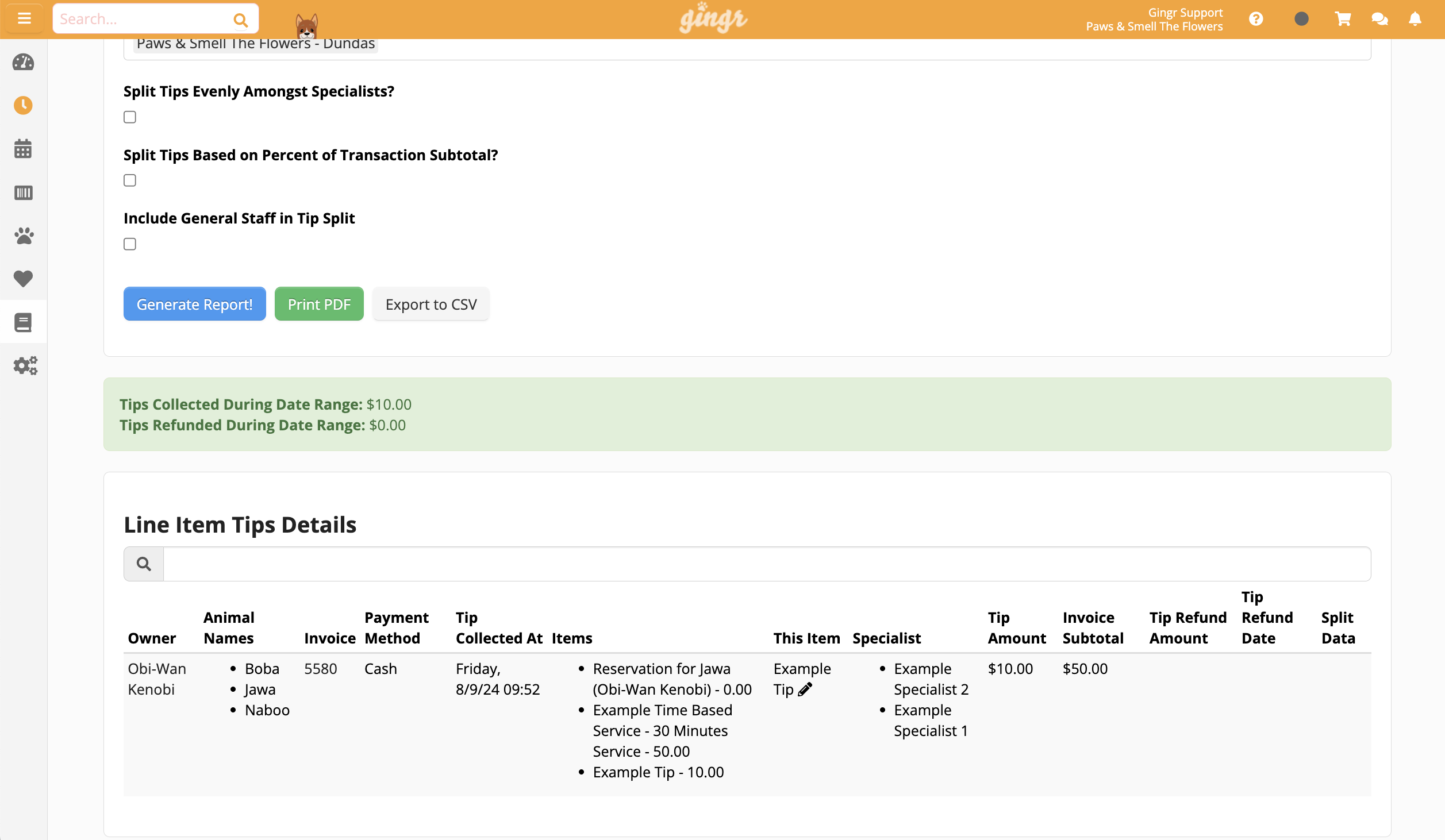 Open Line Item on Tips Report (Reference) – Gingr