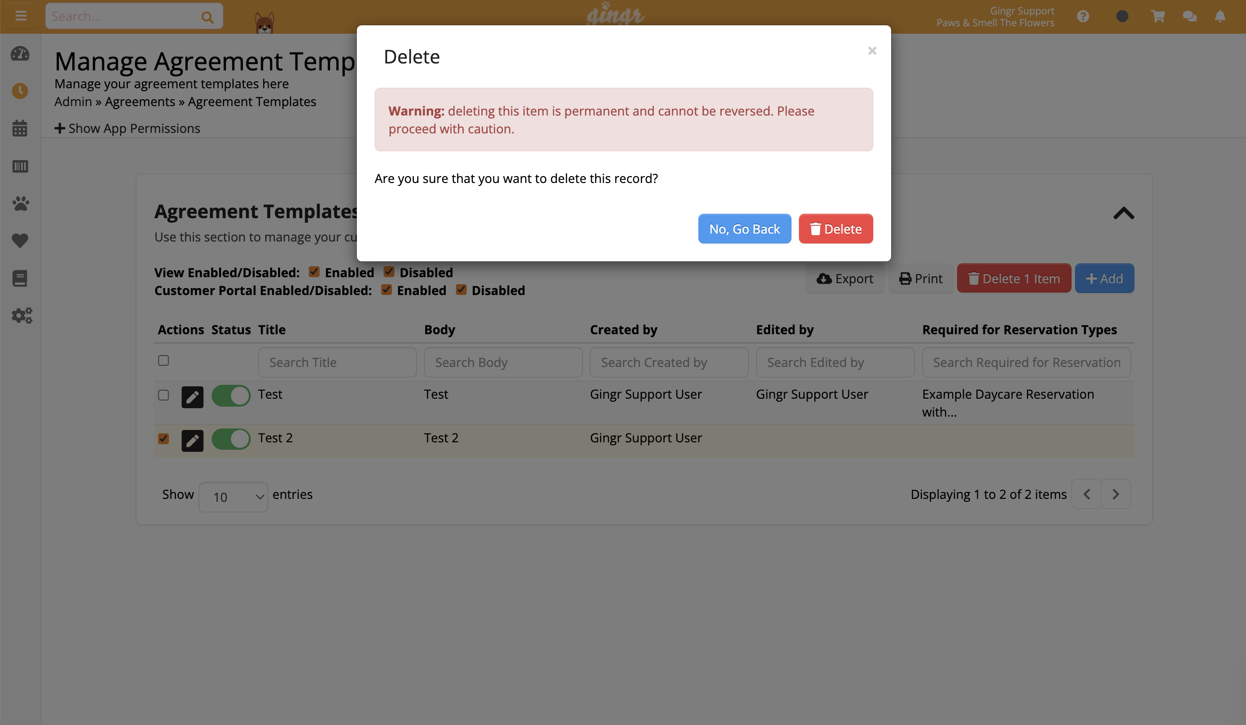 Delete Agreement Templates (How-To) – Gingr