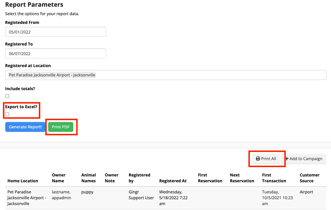 New Customers Report (Reference) – Gingr