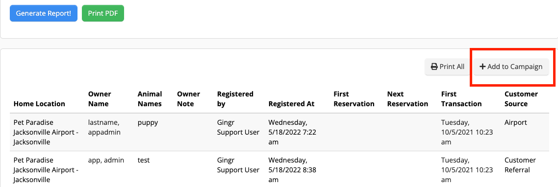 New Customers Report (Reference) – Gingr