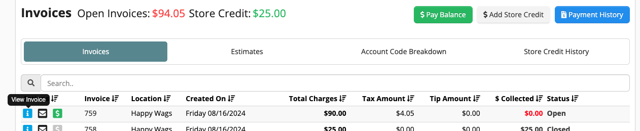 Owner’s Invoices Tab (Reference) – Gingr