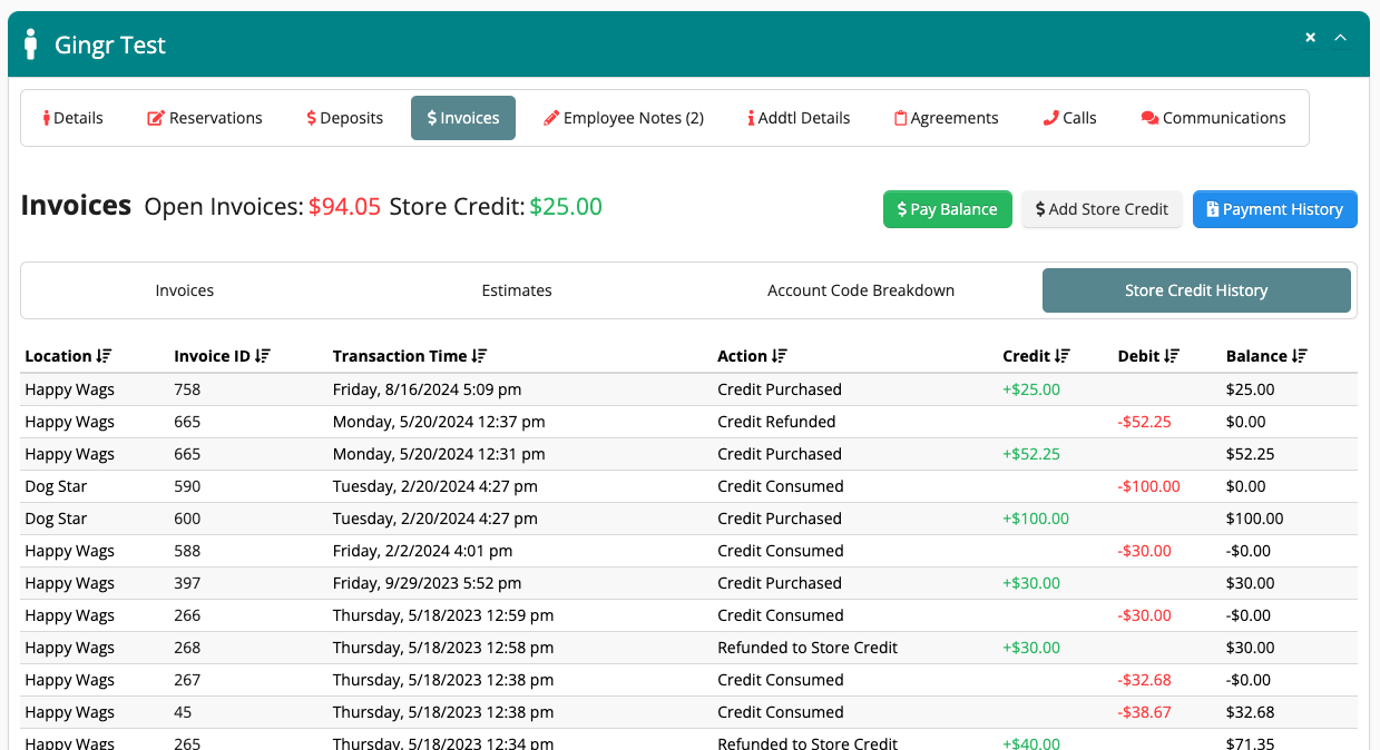 Owner’s Invoices Tab (Reference) – Gingr