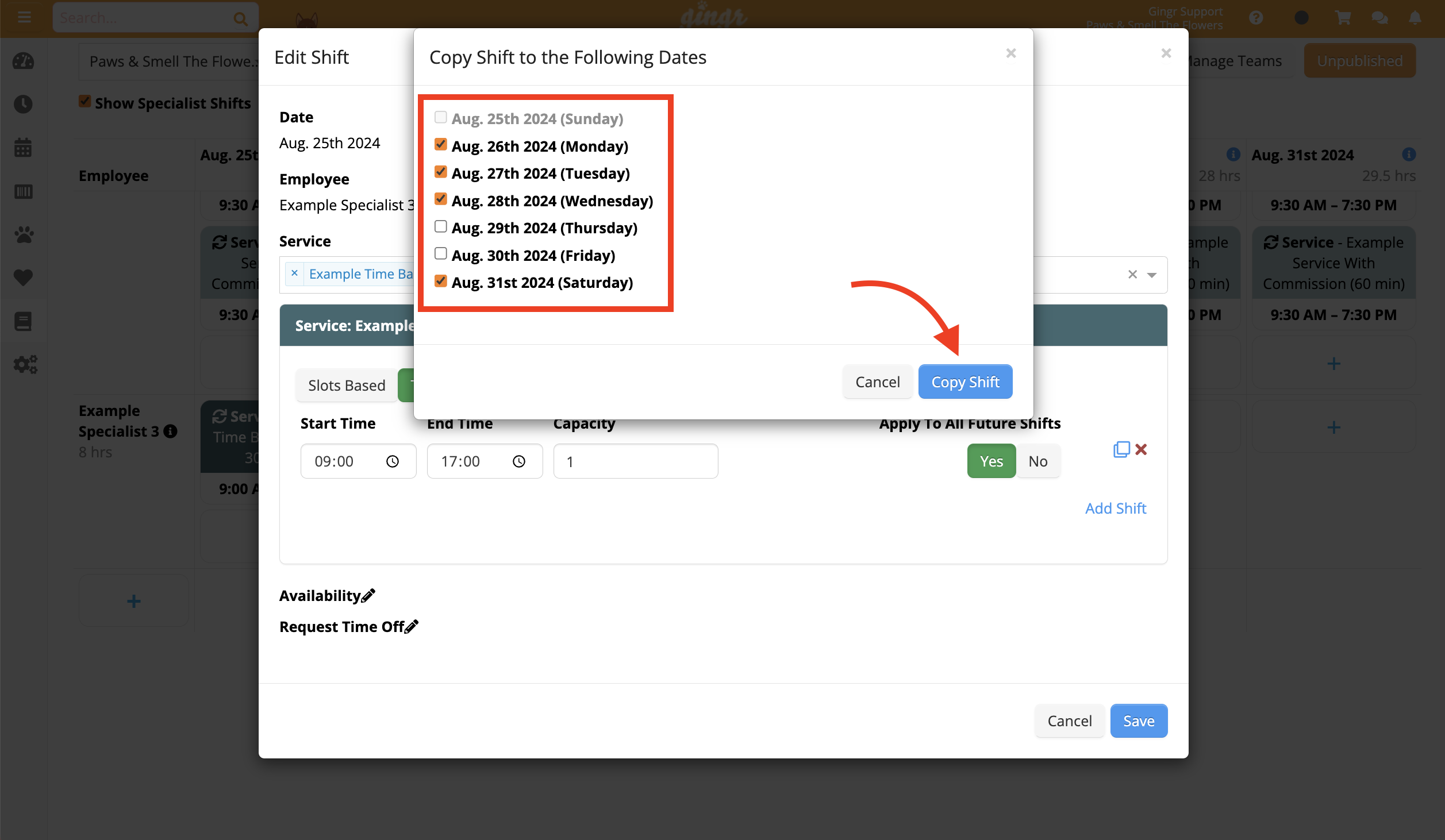Copy a Specialist Schedule (How-To) – Gingr