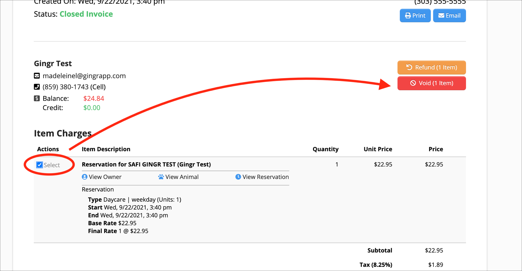 Void an Item (How-To) – Gingr