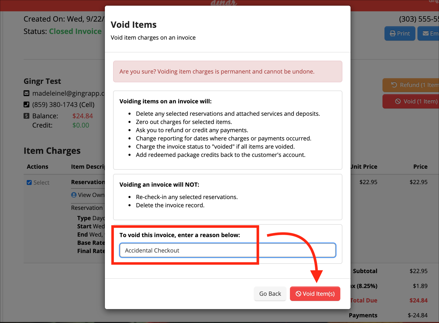 Void an Item (How-To) – Gingr