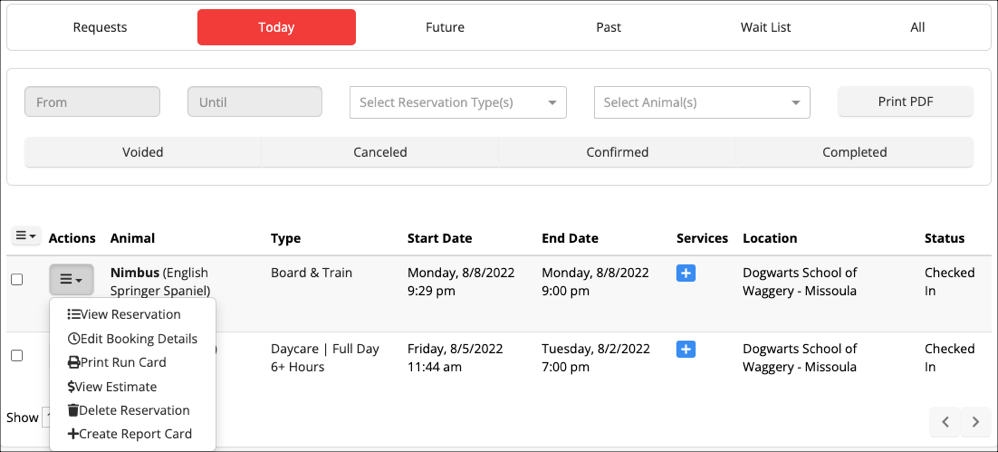 Owner Reservations Tab (Reference) – Gingr