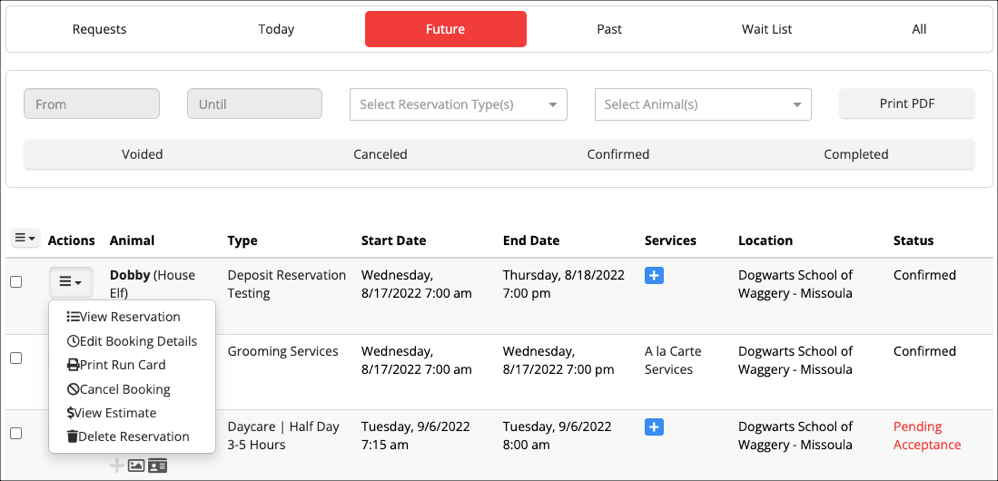 Owner Reservations Tab (Reference) – Gingr