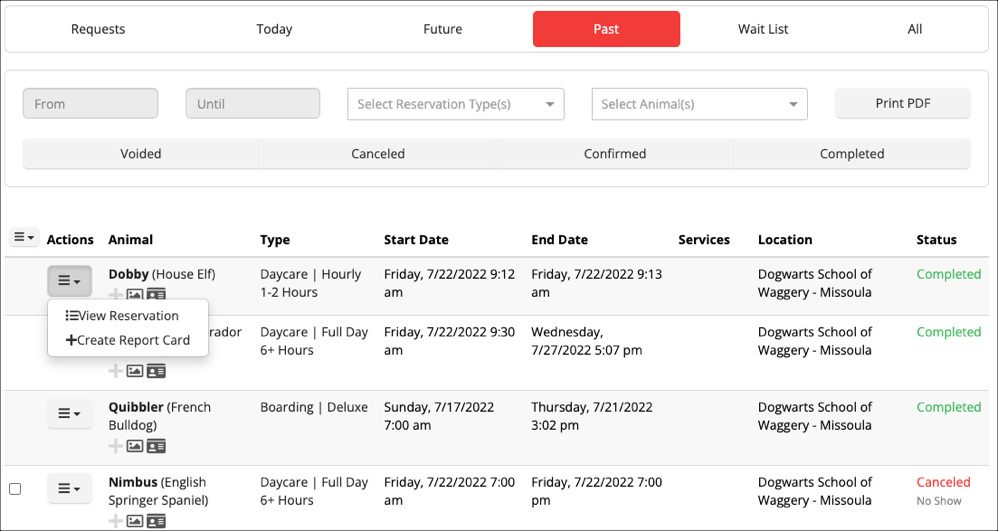 Owner Reservations Tab (Reference) – Gingr