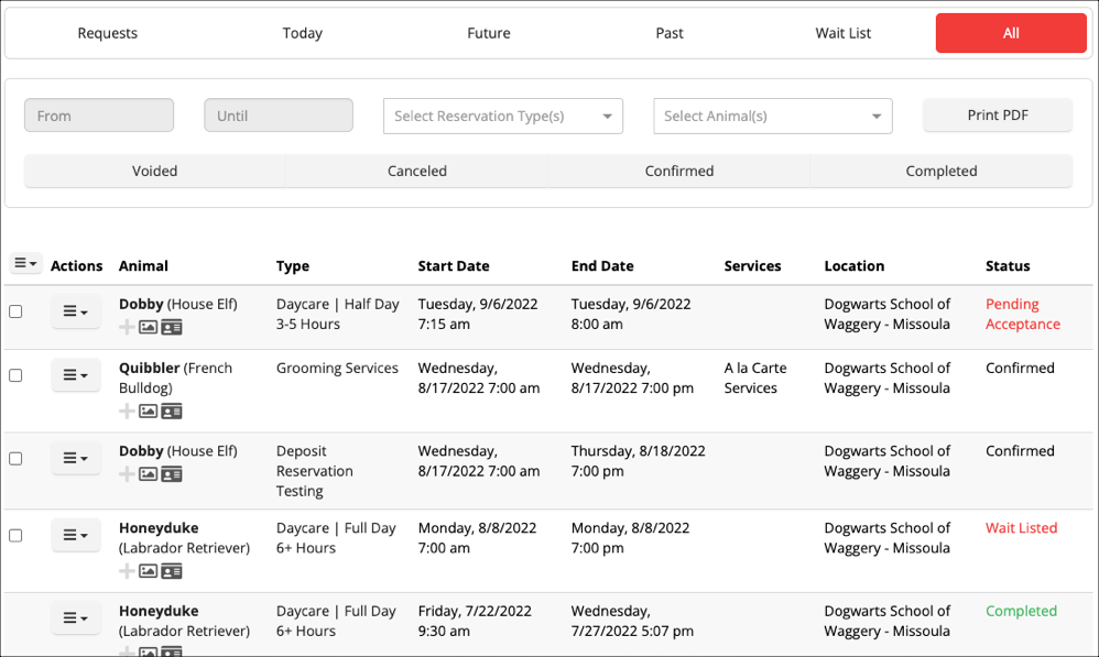 Owner Reservations Tab (Reference) – Gingr