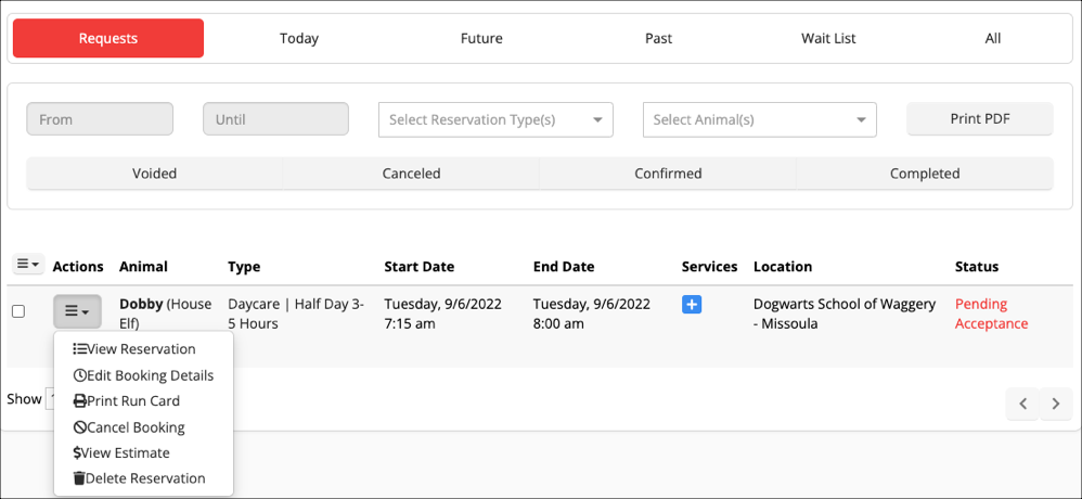 Owner Reservations Tab (Reference) – Gingr