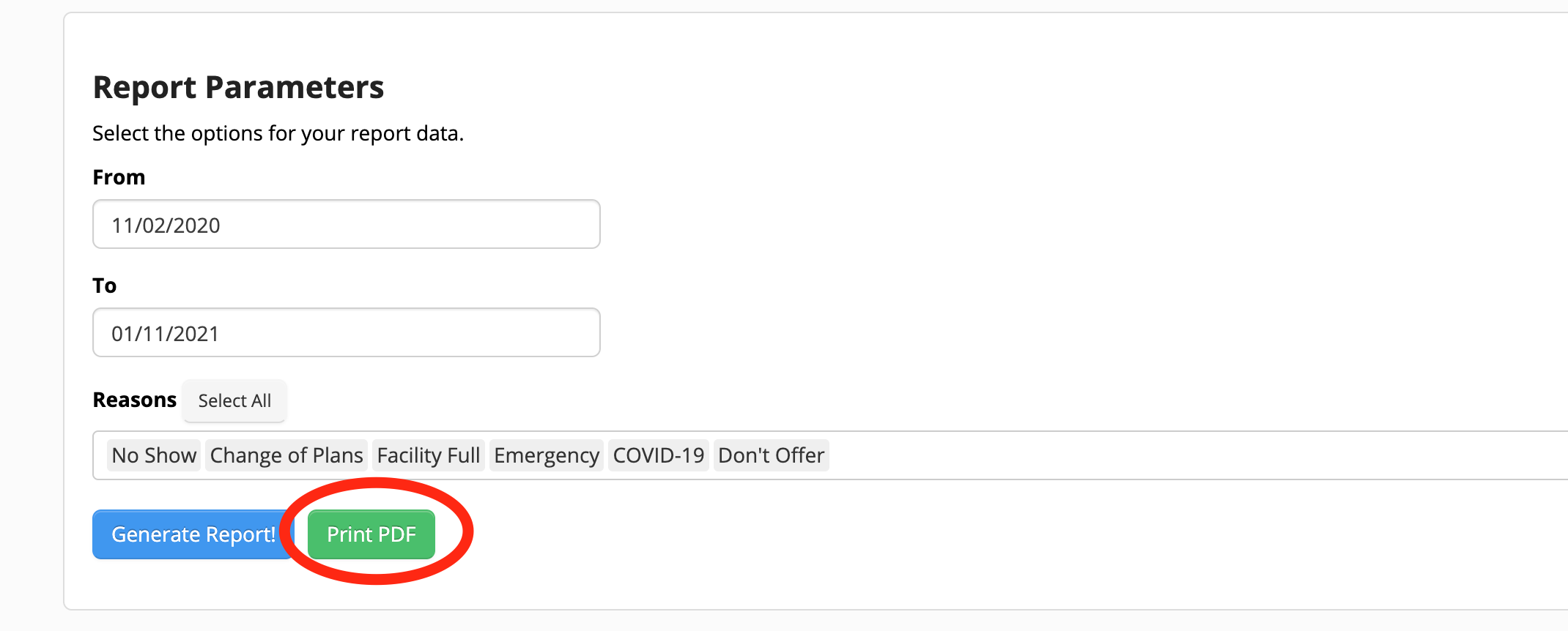 Cancellations by Date Range Report (Reference) – Gingr