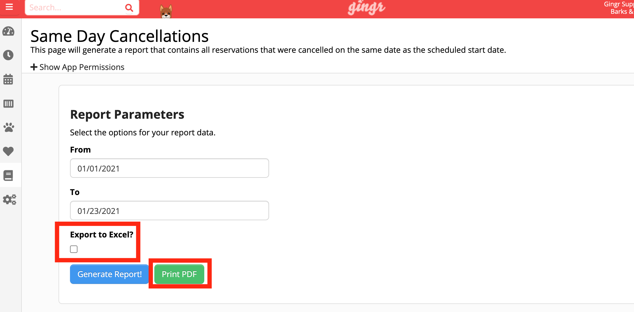 Same Day Cancellations Report (Reference) – Gingr