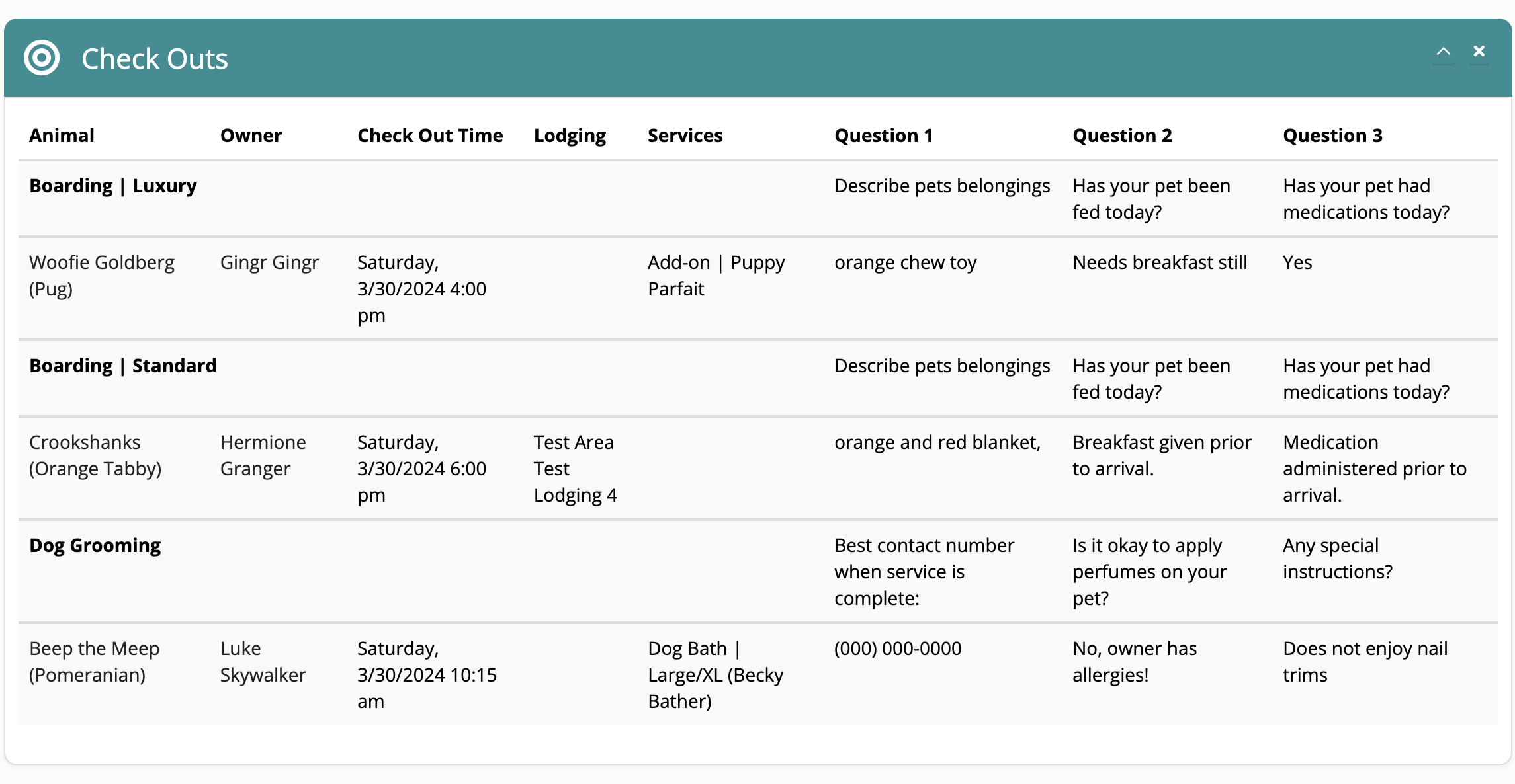 Check Outs Report (Reference) – Gingr