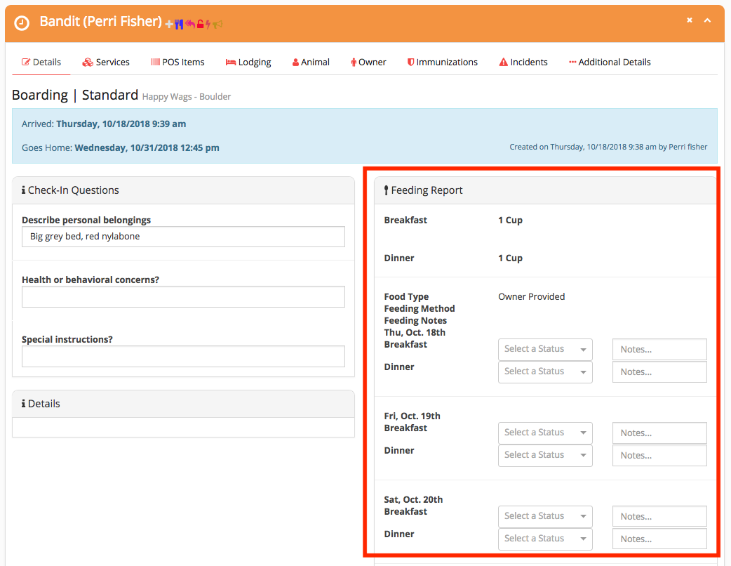 Feeding Report (Reference) – Gingr