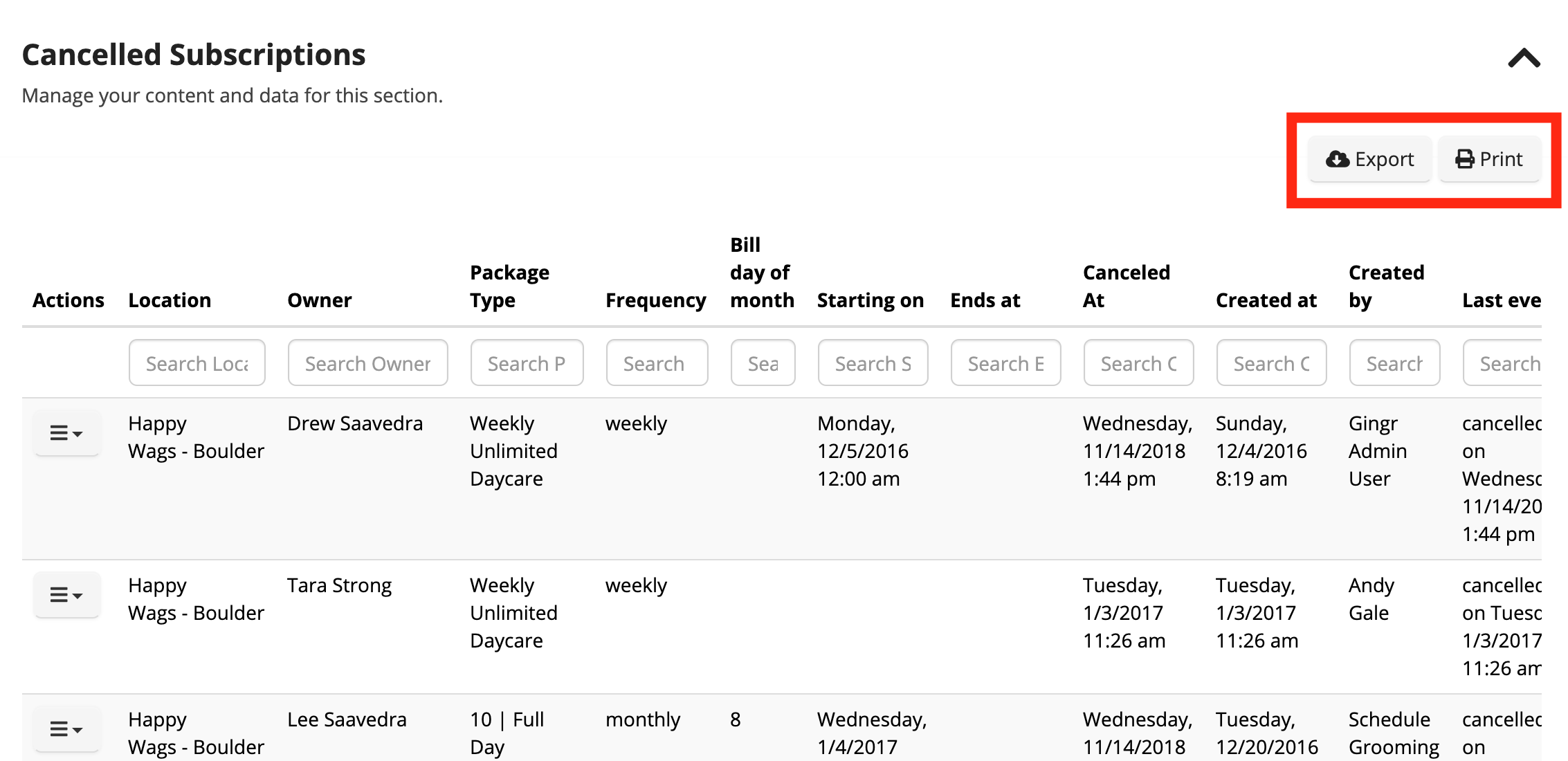 Canceled Subscriptions Report (Reference) – Gingr
