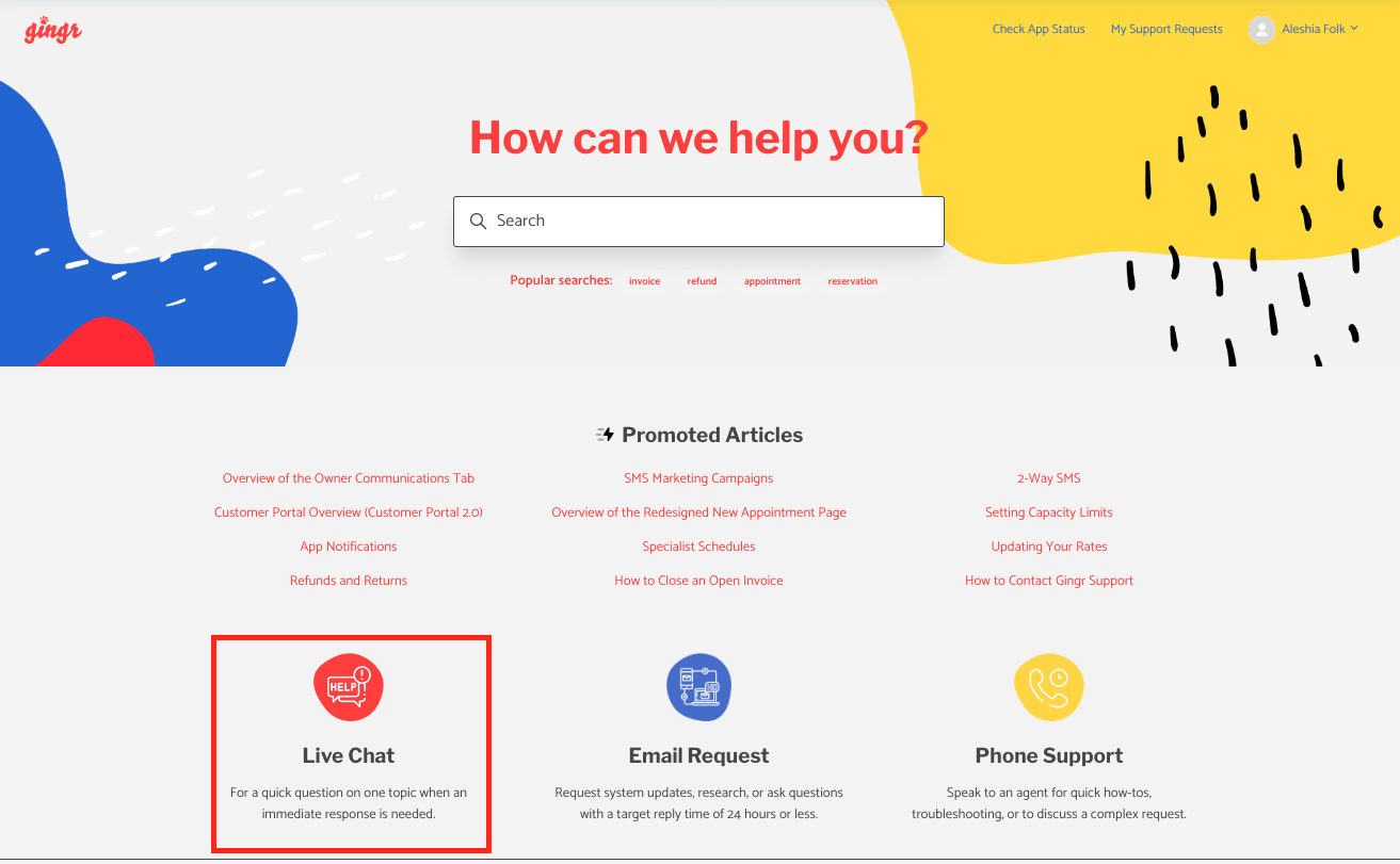 Contact Support (How-To) – Gingr