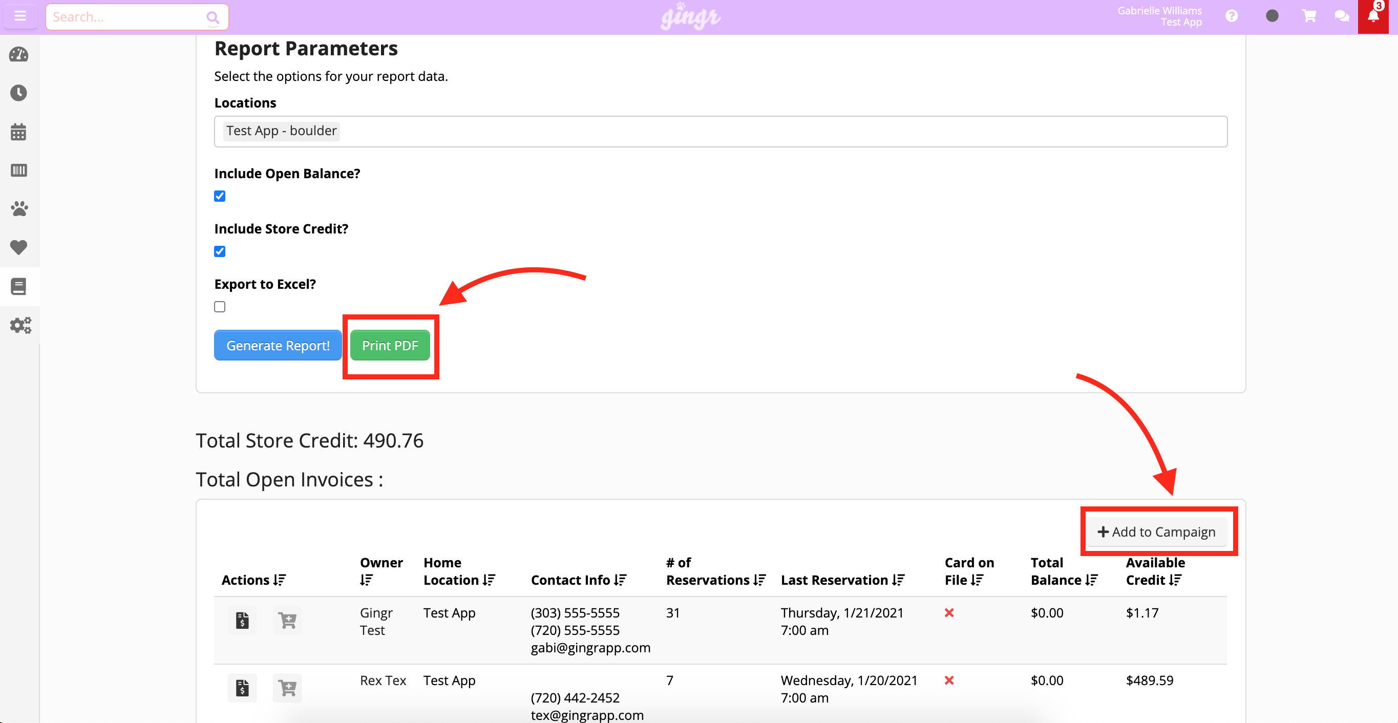 Owner Balance Report (Reference) – Gingr